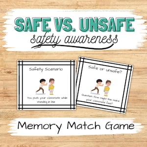 Safe Vs. Unsafe Memory Match Game, Safety Awareness for Kids, Safety ...