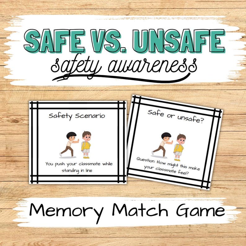 Safe Vs. Unsafe Memory Match Game, Safety Awareness for Kids, Safety ...