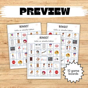 Safe Vs. Unsafe Bingo Game, Safety Awareness for Kids, Safety Awareness ...