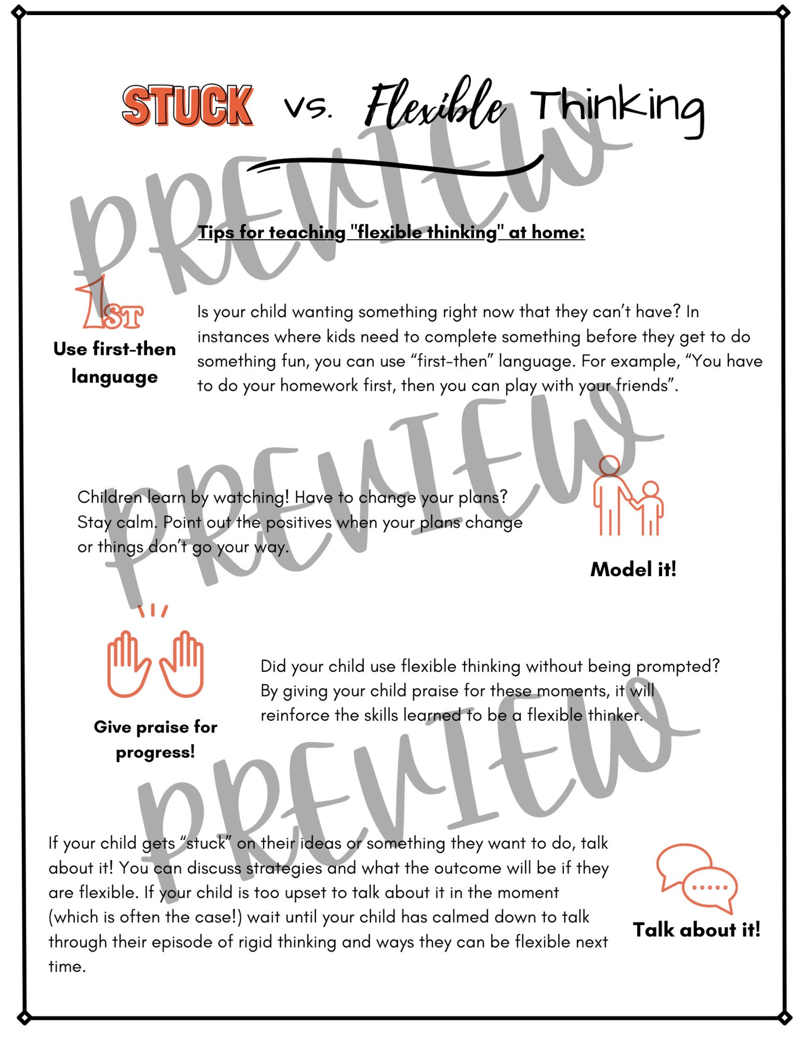 Flexible Vs. Stuck Thinking Parent Handout; Pediatric Occupational ...