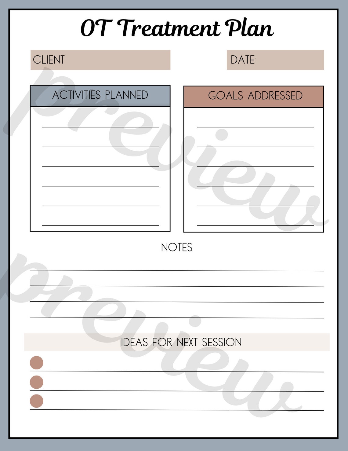 Occupational Therapy Treatment Plan Templates Pediatric OT Treatment ...