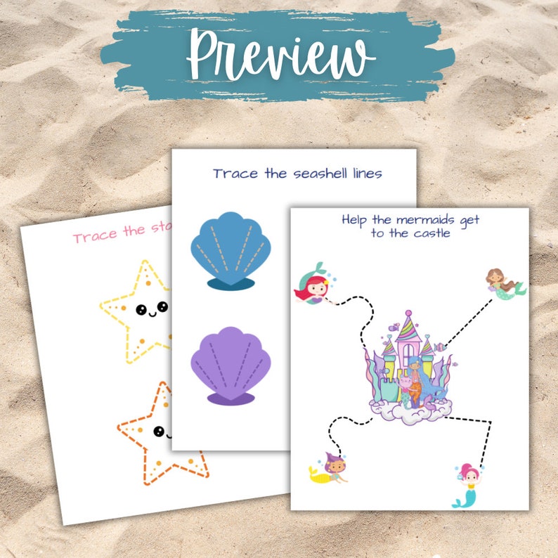 Mermaid Themed Fine Motor and Pre-writing Line Worksheets, Pencil ...