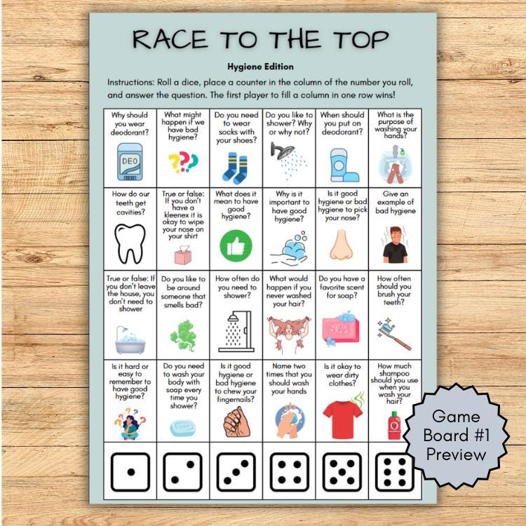 Race to the Top Hygiene Game for Teens, No-prep Hygiene Game, Self-care ...