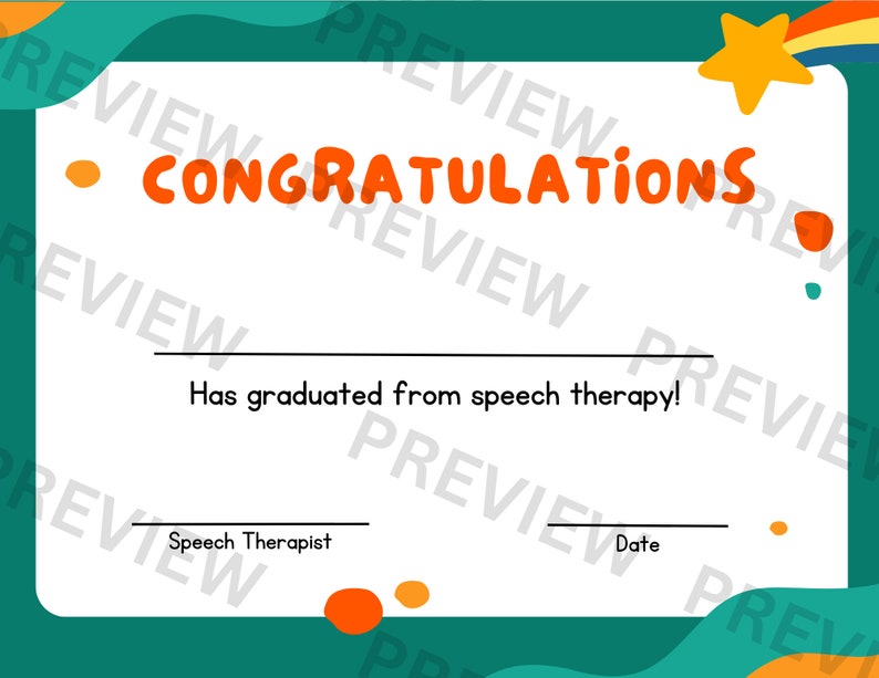 Speech Therapy Graduation Certificates; Pediatric Speech Therapy ...