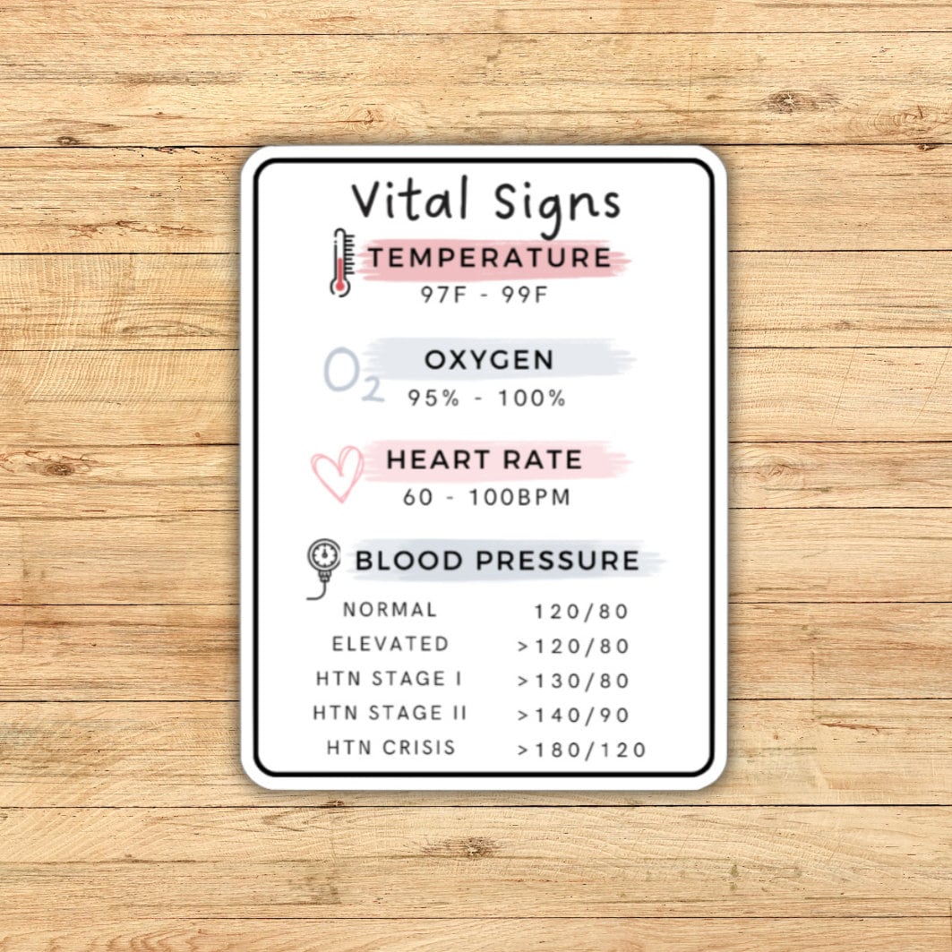 Vital Sign Sticker, Vital Sign Reference, Vital Cheat Sheet, Nursing ...