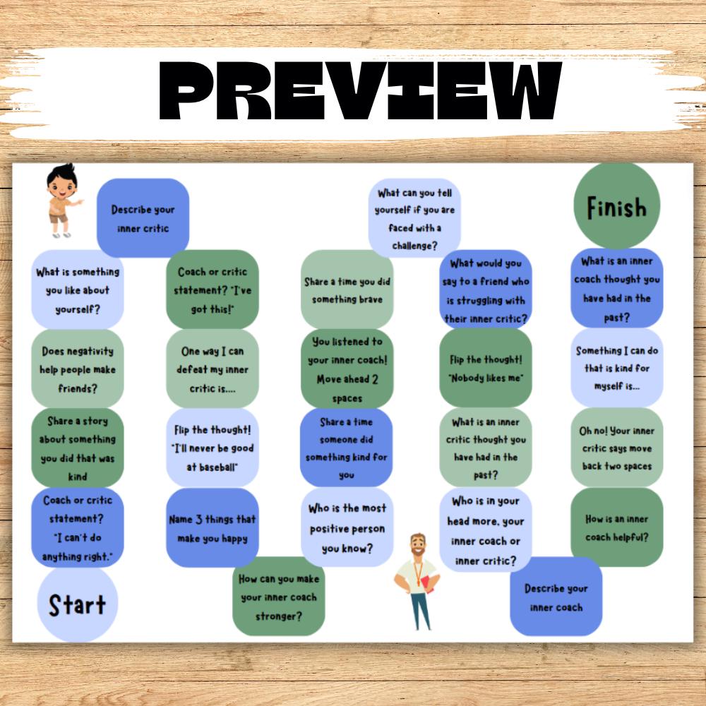 Printable Inner Coach / Inner Critic Board Game - Kid's Counseling Game ...