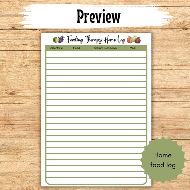 Feeding Therapy Logs, Home Feeding Therapy Log, Session Feeding Therapy ...