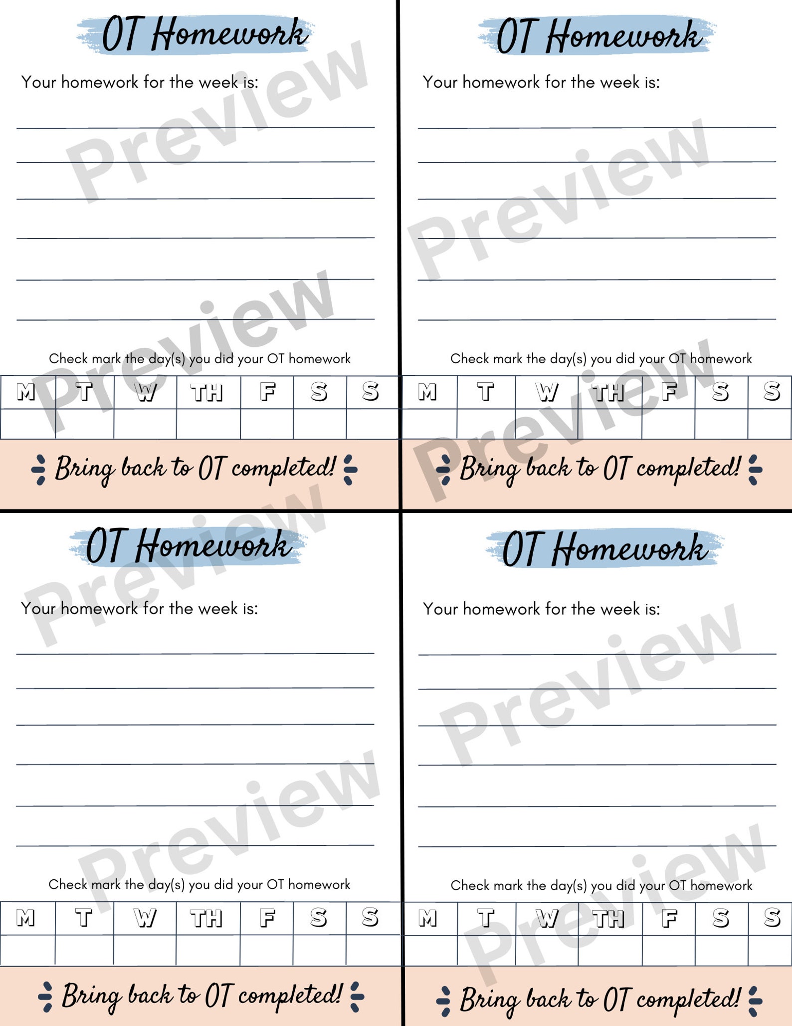 Occupational Therapy Home Program Form, Pediatric Occupational Therapy ...