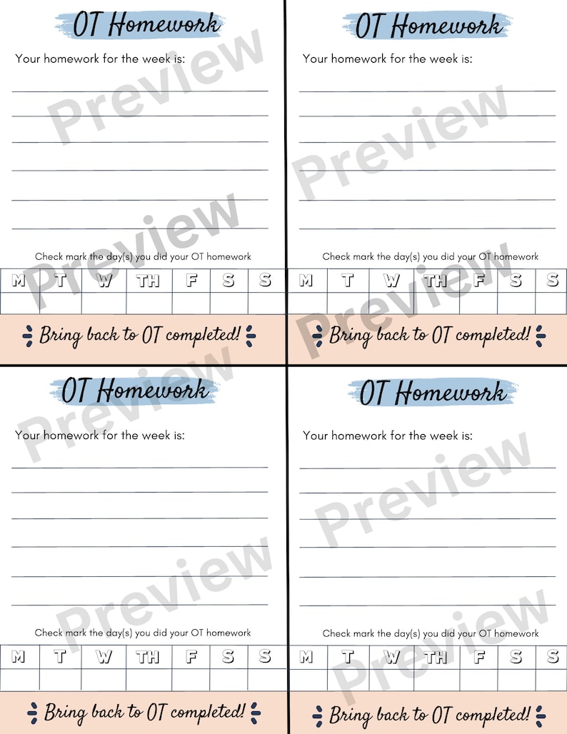 Occupational Therapy Home Program Form, Pediatric Occupational Therapy ...
