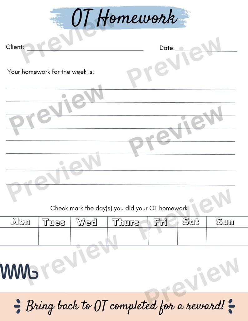 Occupational Therapy Home Program Form, Pediatric Occupational Therapy ...