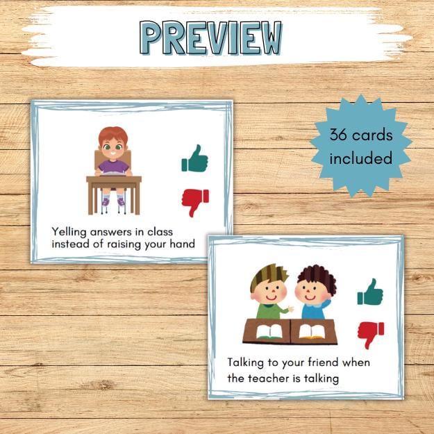 School Expected Vs. Unexpected Behavior Sorting Cards, Occupational ...