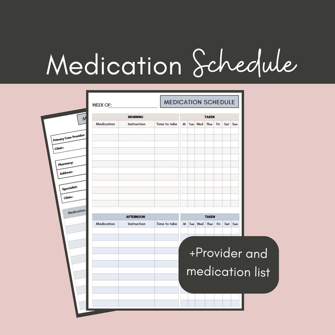 Medication Schedule Template, Medication Tracker, Weekly Medication ...