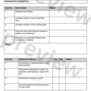 Ergonomic Workstation Assessment Template; Occupational Therapy ...