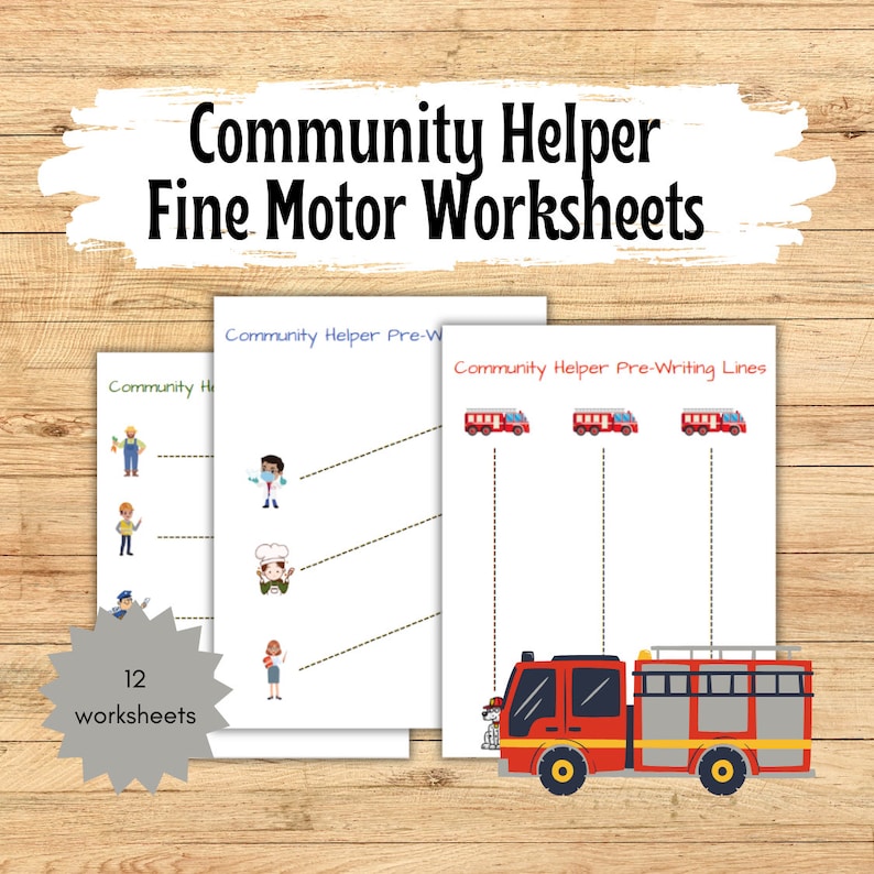 Community Helper Fine Motor & Pre-writing Worksheets, Pencil Control ...
