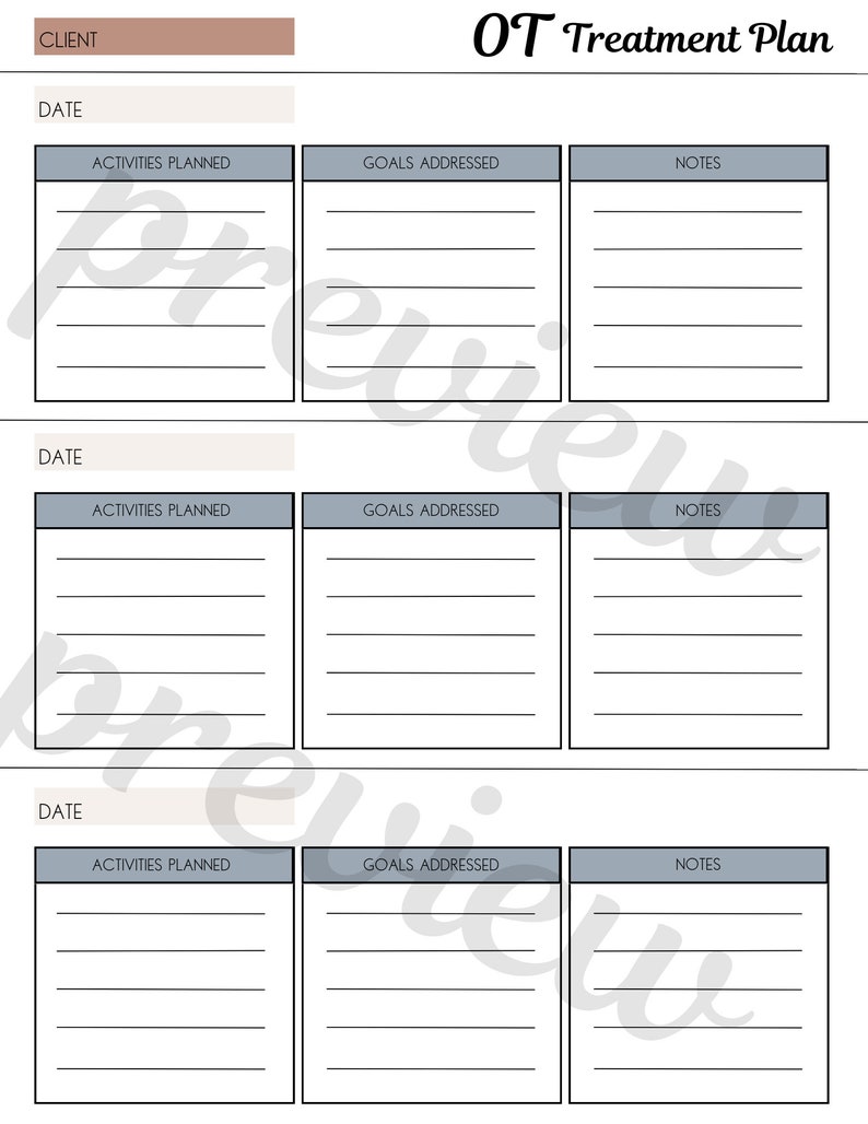 Occupational Therapy Treatment Plan Templates; Pediatric OT Treatment ...