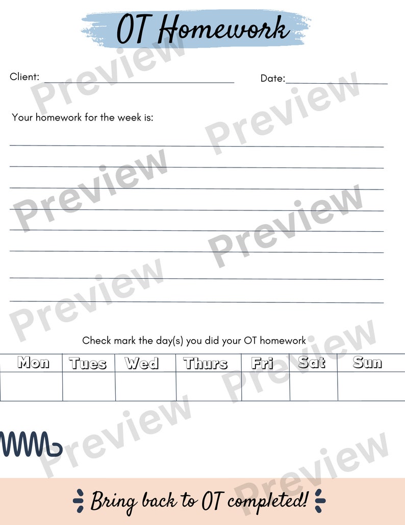 Occupational Therapy Home Program Form, Pediatric Occupational Therapy ...