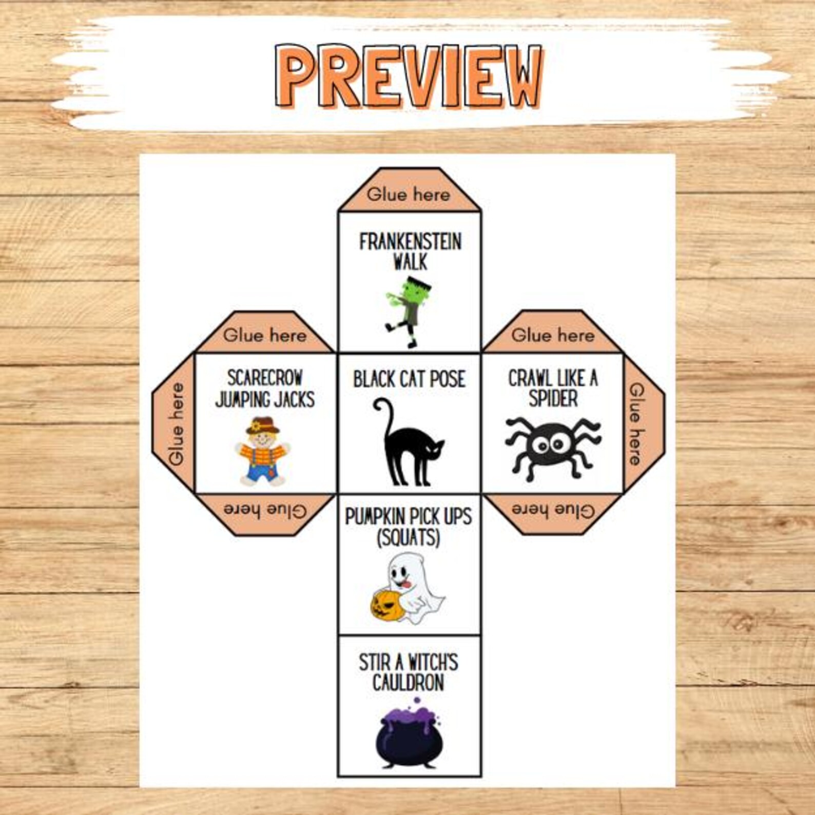 Halloween Gross Motor Dice Activity, Halloween Printable Exercise Game ...