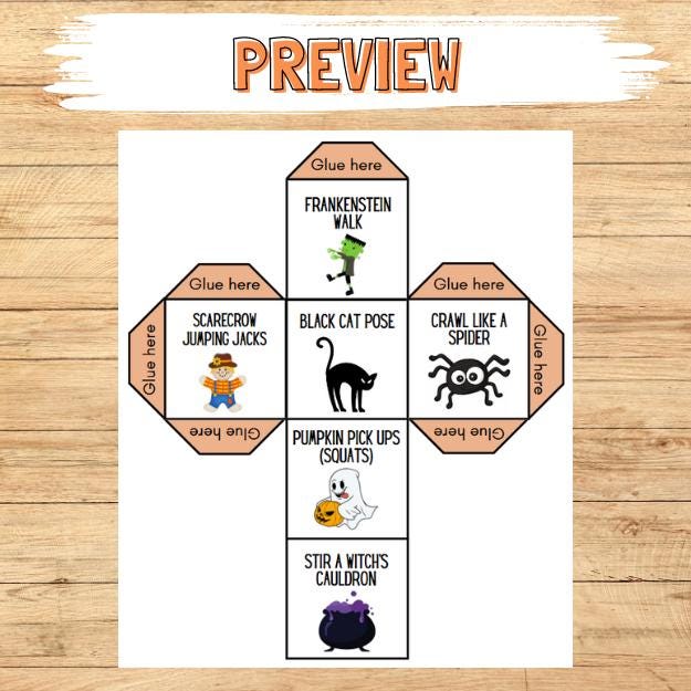 Halloween Gross Motor Dice Activity, Halloween Printable Exercise Game ...