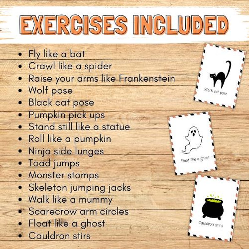 Halloween Gross Motor Movement Cards, Halloween Brain Break Cards ...