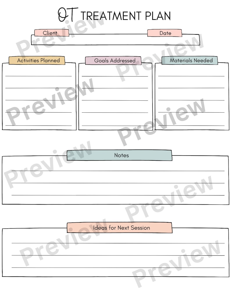 Occupational Therapy Treatment Plan Templates Pediatric OT - Etsy Australia