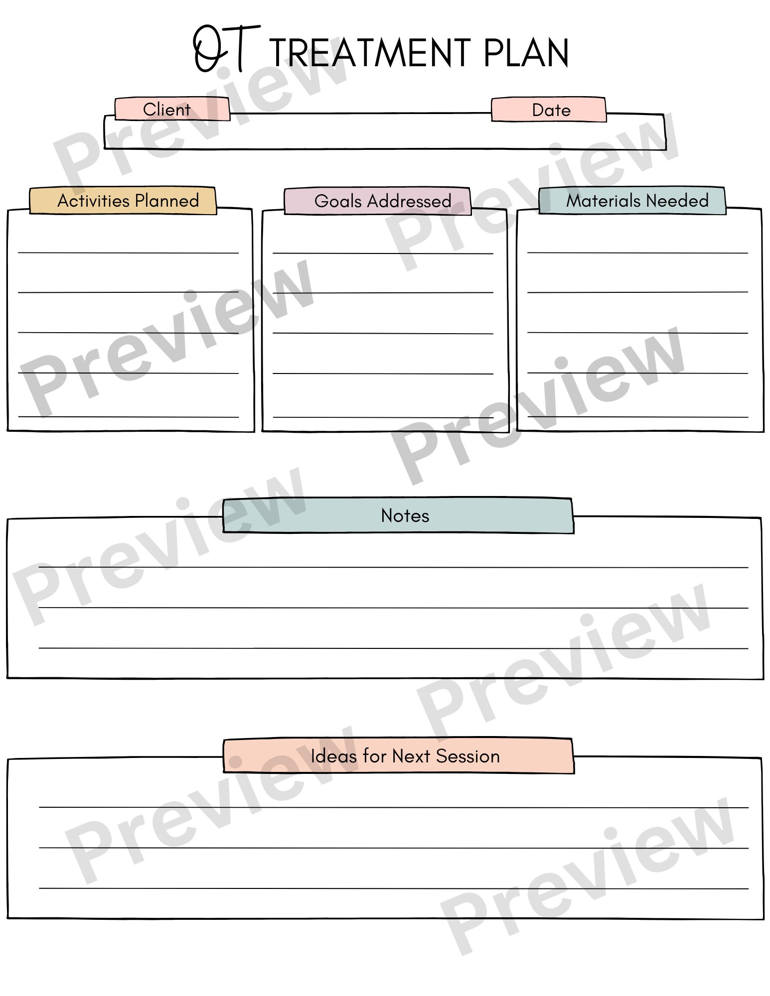 Occupational Therapy Treatment Plan Templates Pediatric OT - Etsy Australia
