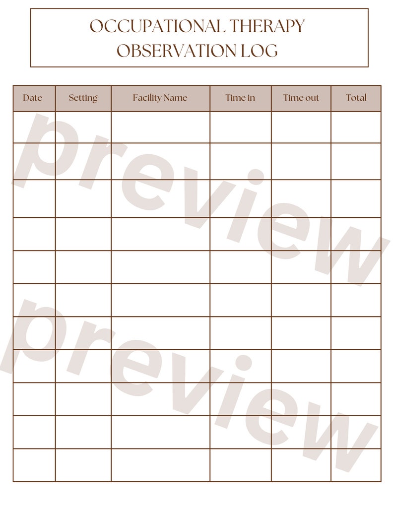Occupational Therapy Student Observation Hours Log, COTA Observation ...