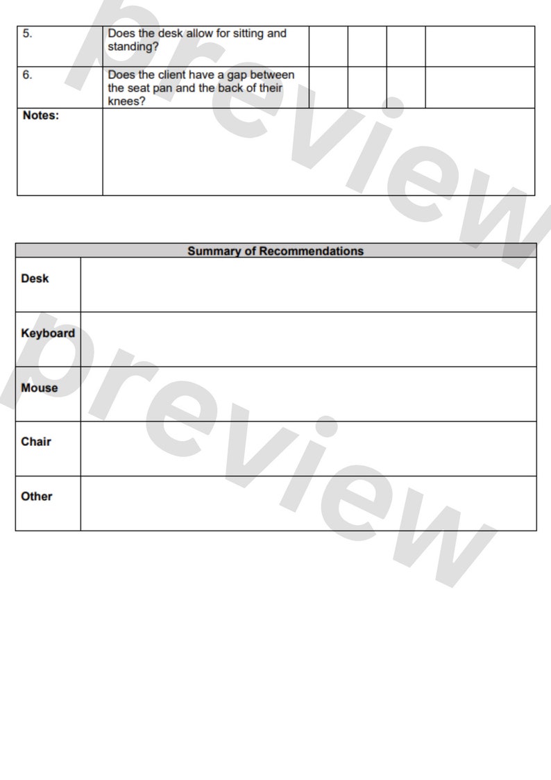 Ergonomic Workstation Assessment Template; Occupational Therapy ...
