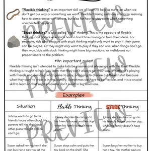 Flexible Vs. Stuck Thinking Parent Handout; Pediatric Occupational ...