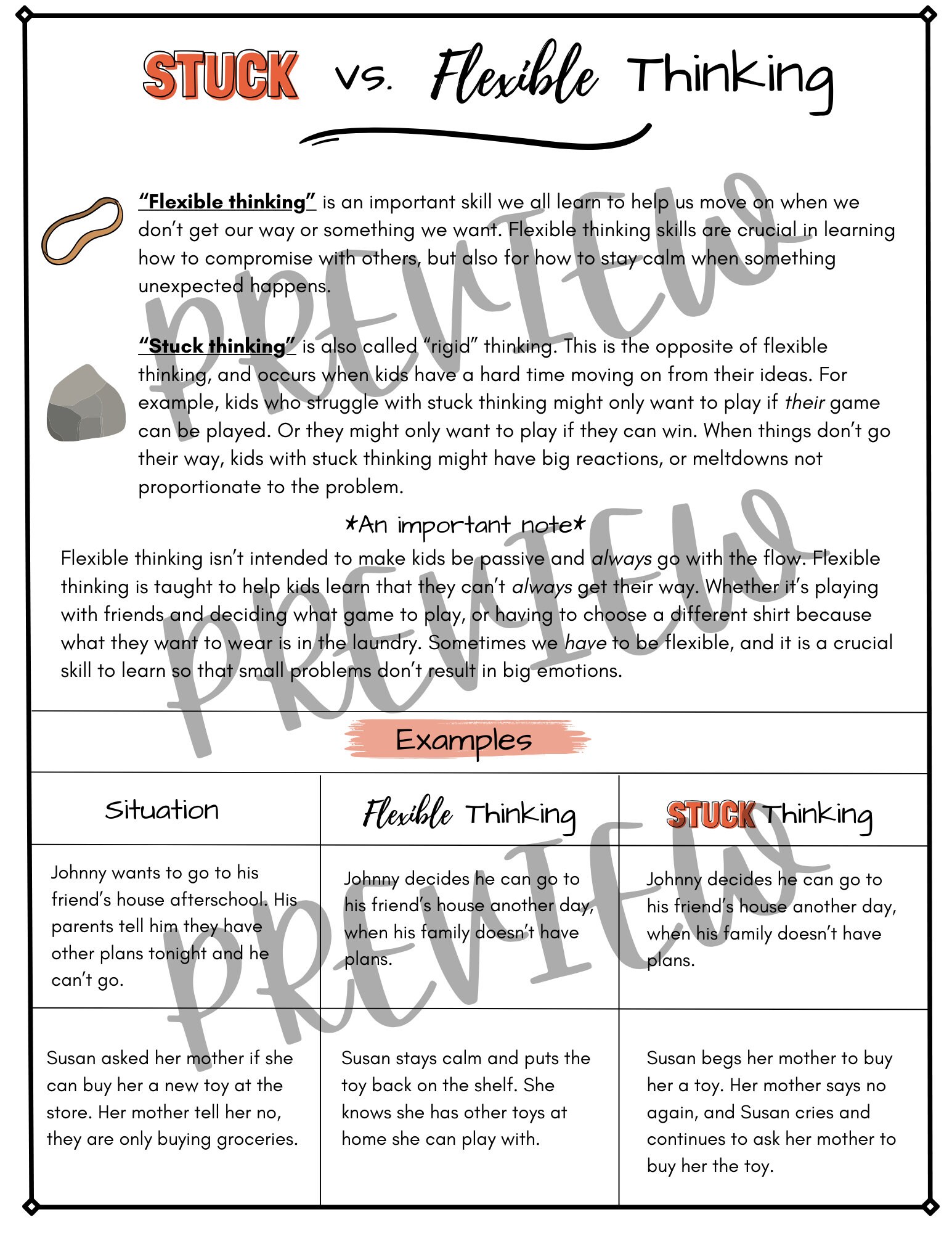 Flexible Vs. Stuck Thinking Parent Handout; Pediatric Occupational ...