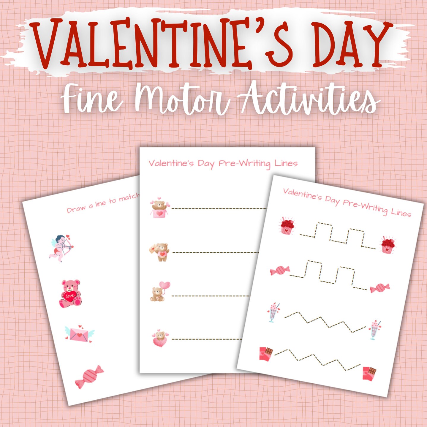 Valentine's Day Fine Motor & Prewriting Line Tracing Worksheets - Etsy
