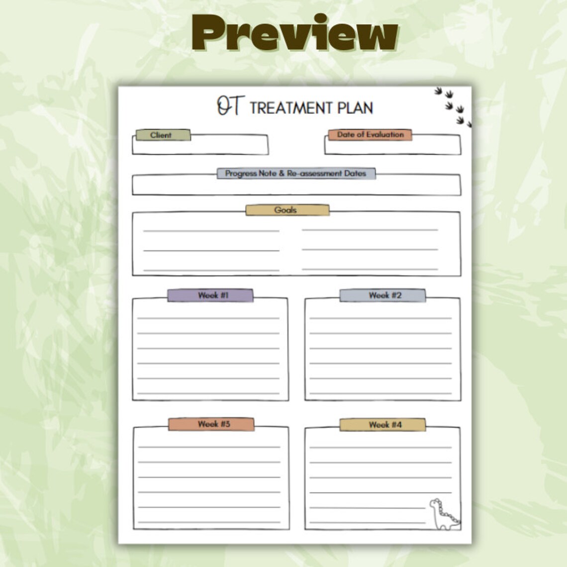 Dinosaur Occupational Therapy Planner & Organizer; Pediatric ...