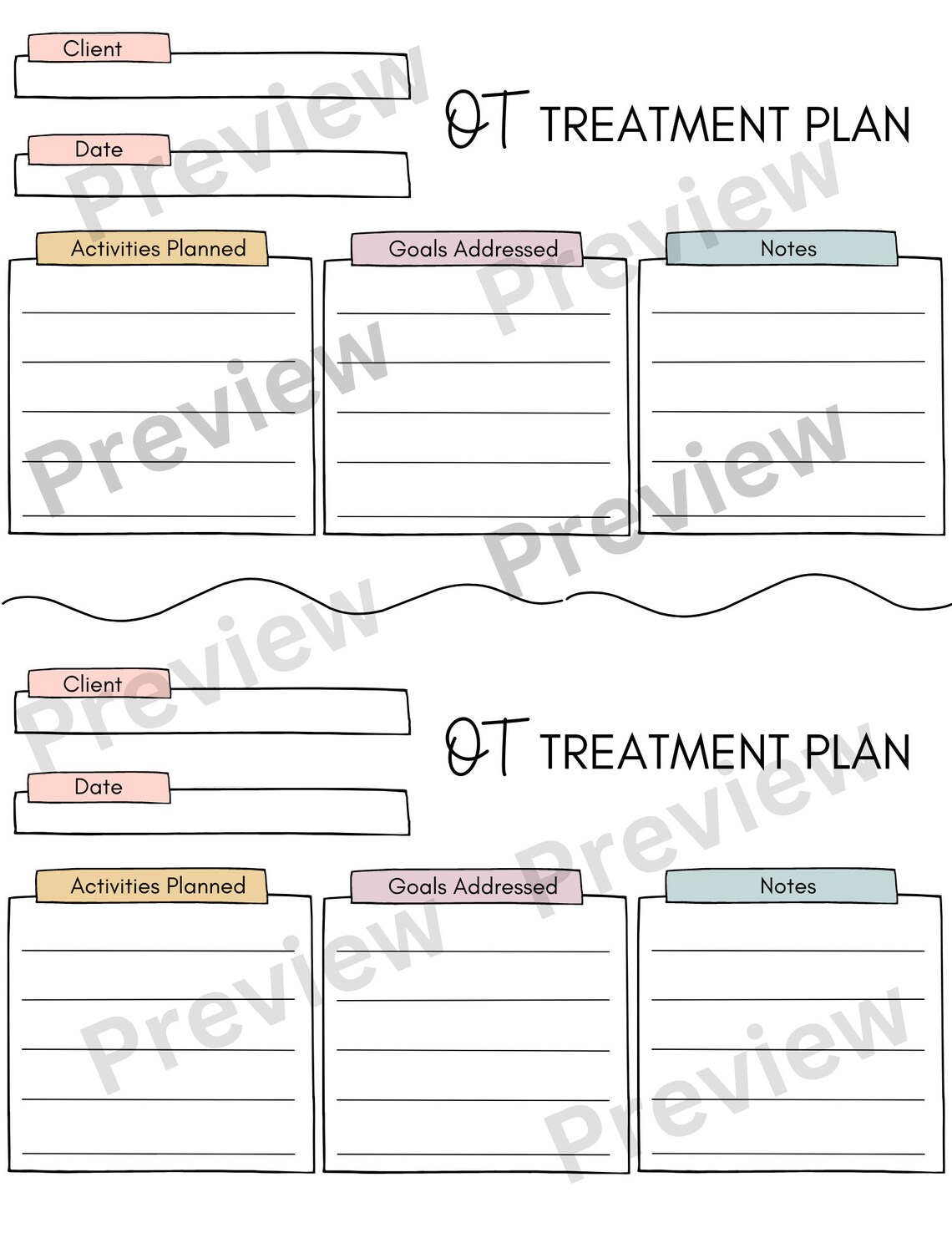 Occupational Therapy Treatment Plan Templates Pediatric OT - Etsy Australia
