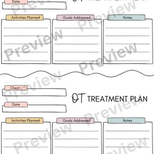 Occupational Therapy Treatment Plan Templates; Pediatric OT Treatment ...
