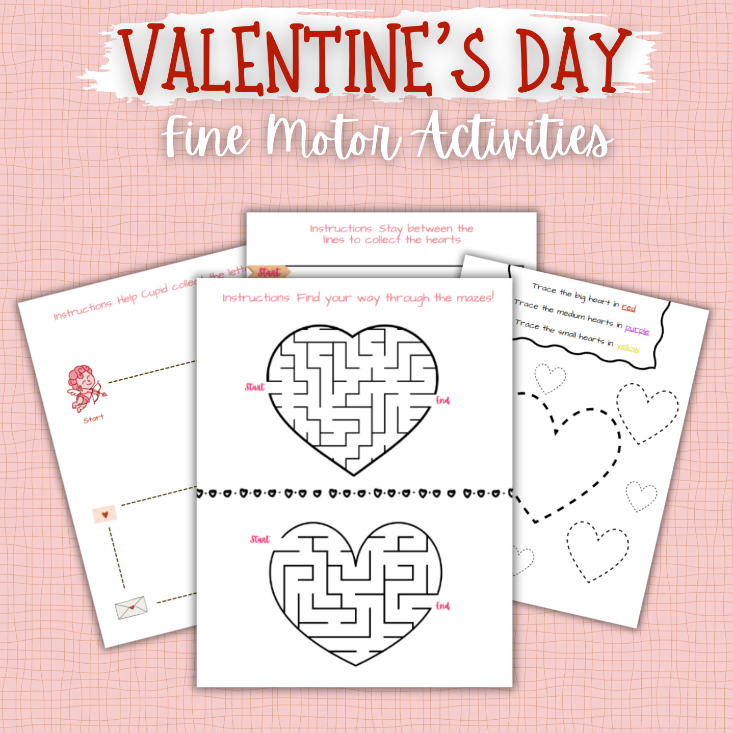 Valentine's Day Fine Motor & Prewriting Line Tracing Worksheets - Etsy