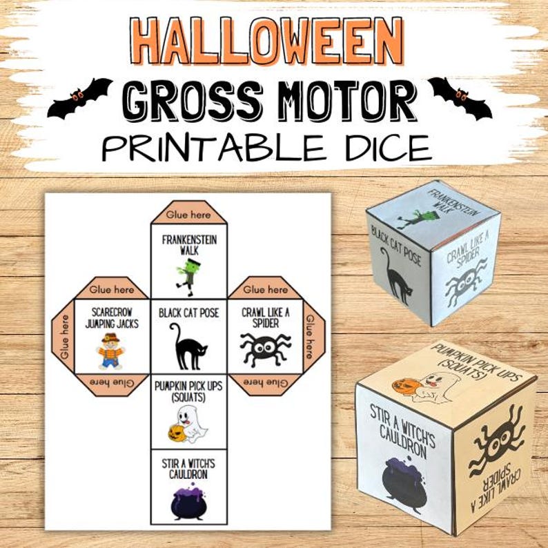 Halloween Gross Motor Dice Activity, Halloween Printable Exercise Game ...