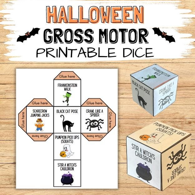 Halloween Gross Motor Dice Activity, Halloween Printable Exercise Game ...
