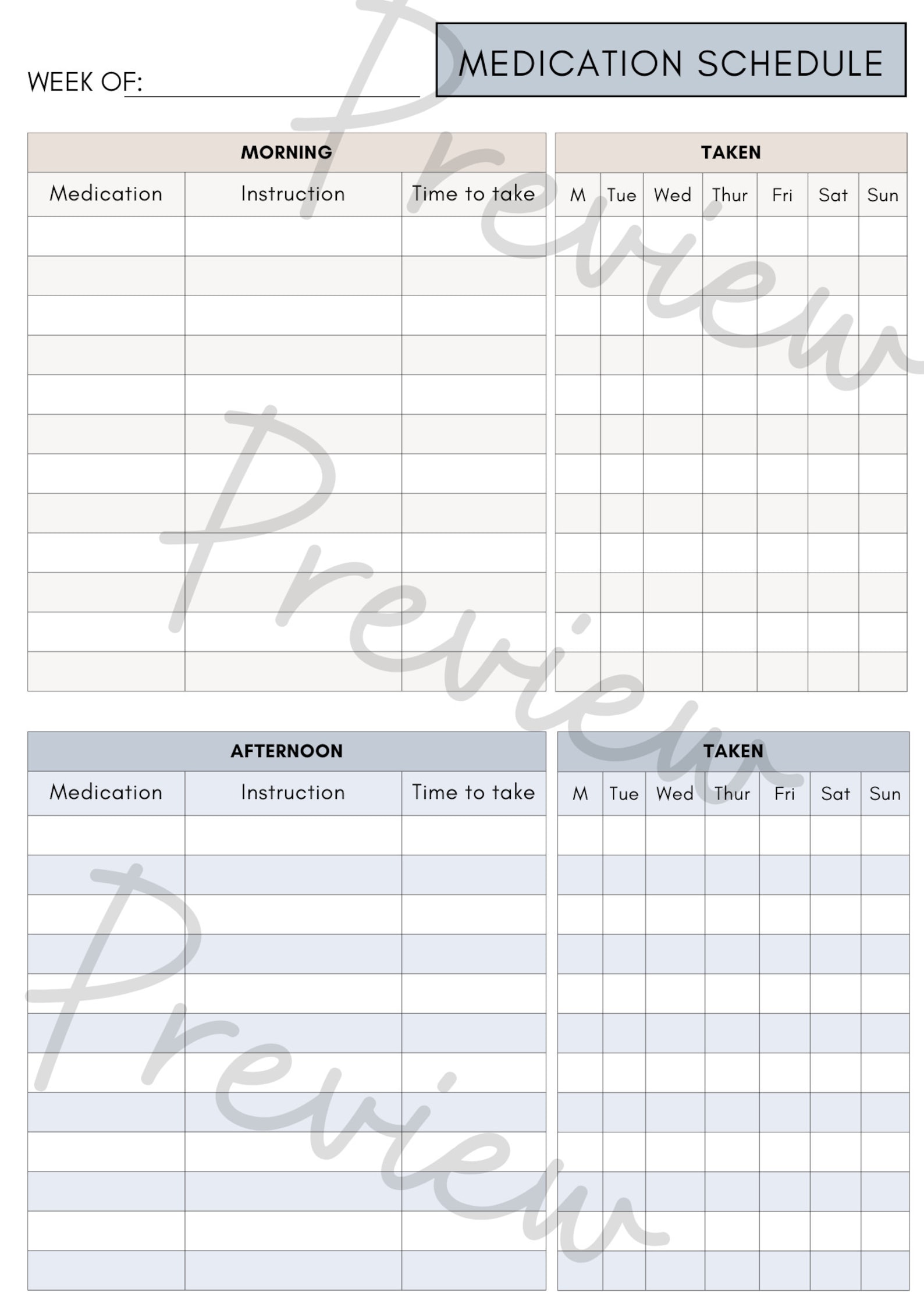 Medication Schedule Template, Medication Tracker, Weekly Medication ...