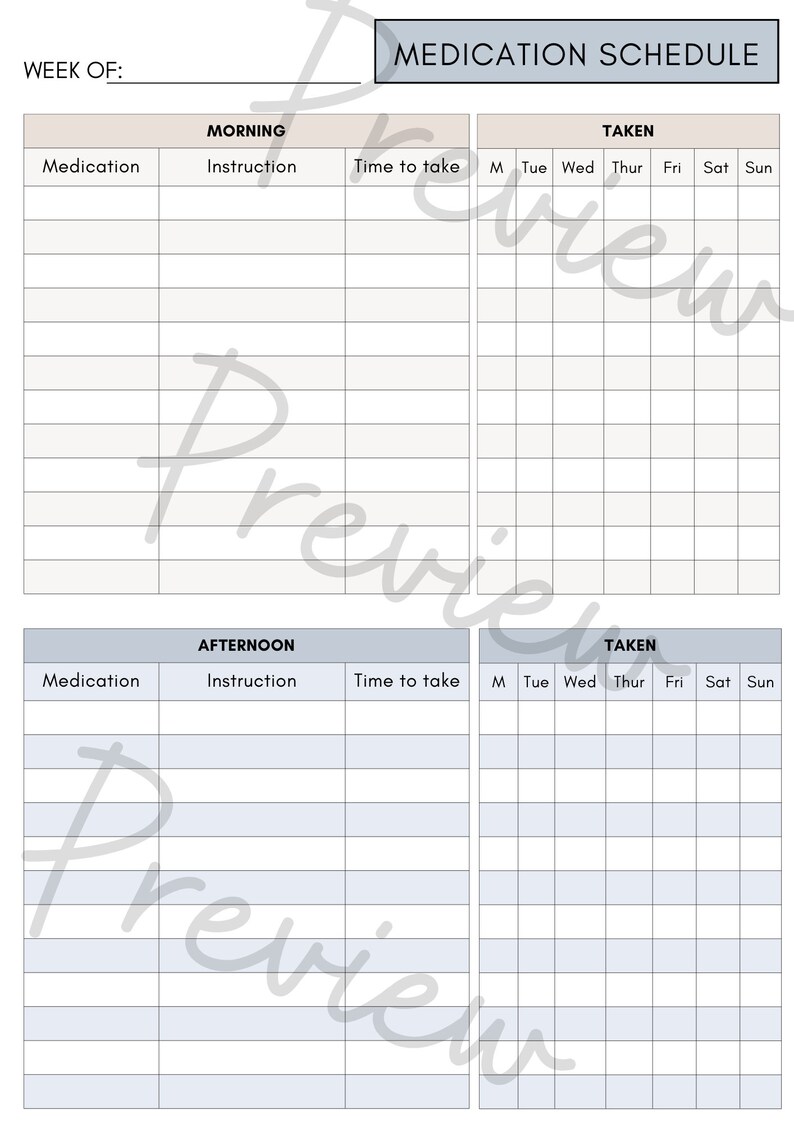 Medication Schedule Template, Medication Tracker, Weekly Medication ...