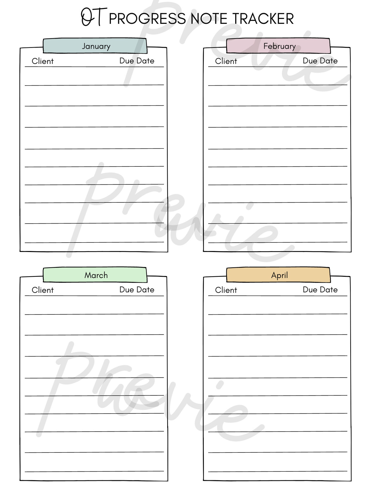 Occupational Therapy Progress Note Tracker, Occupational Therapy ...