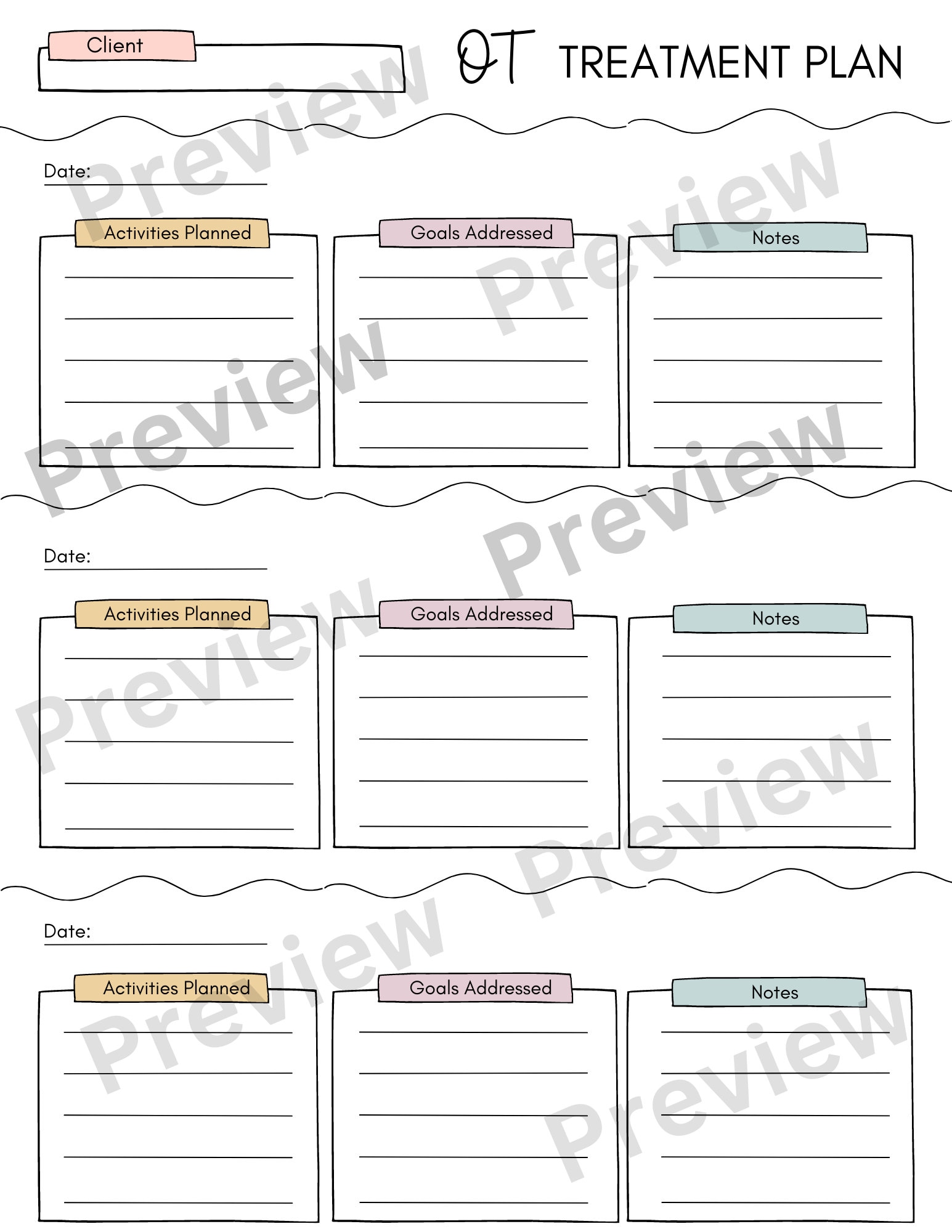 Occupational Therapy Treatment Plan Templates Pediatric OT Treatment ...