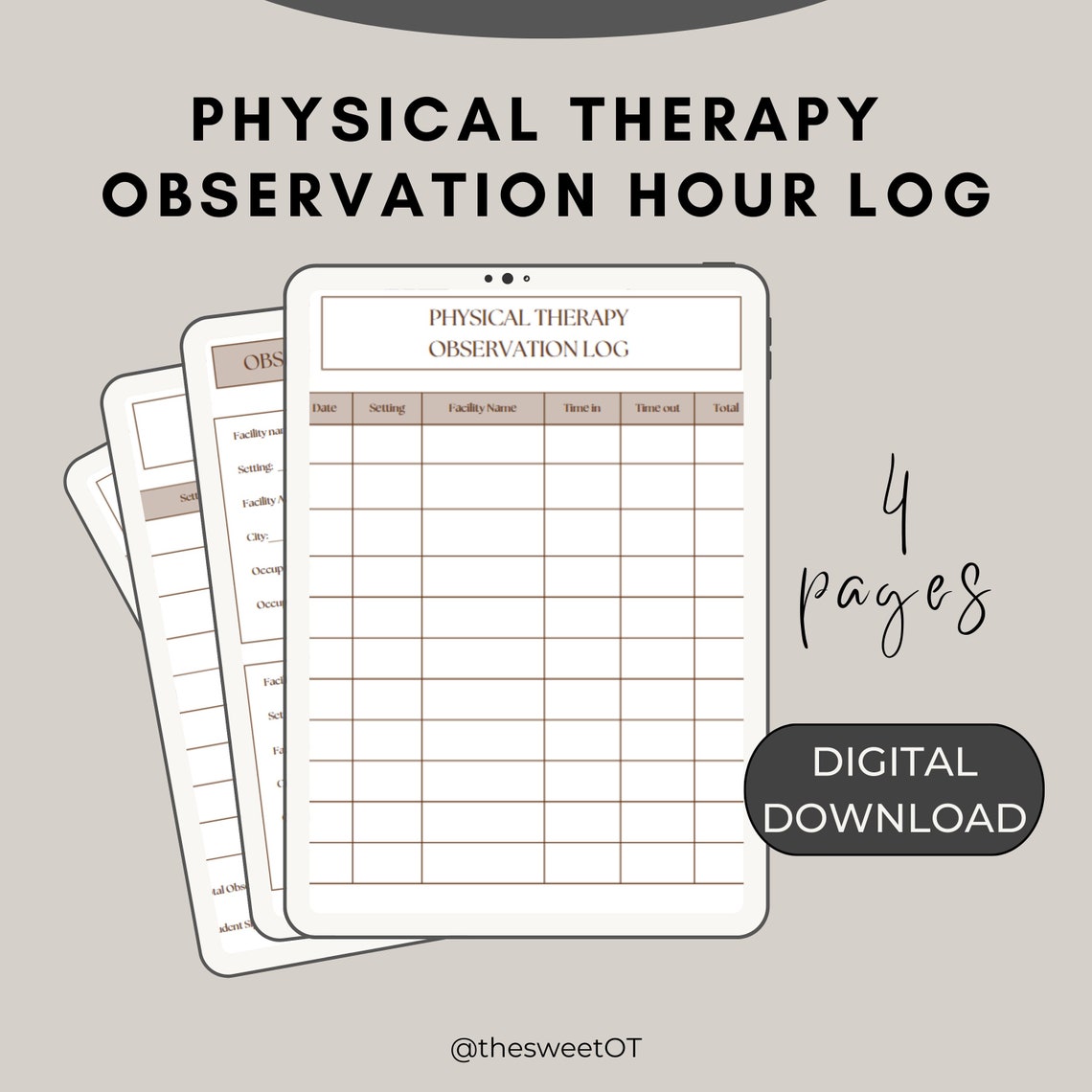 Physical Therapy Observation Hour Log, PT Observation Hour Log, PT Hour ...