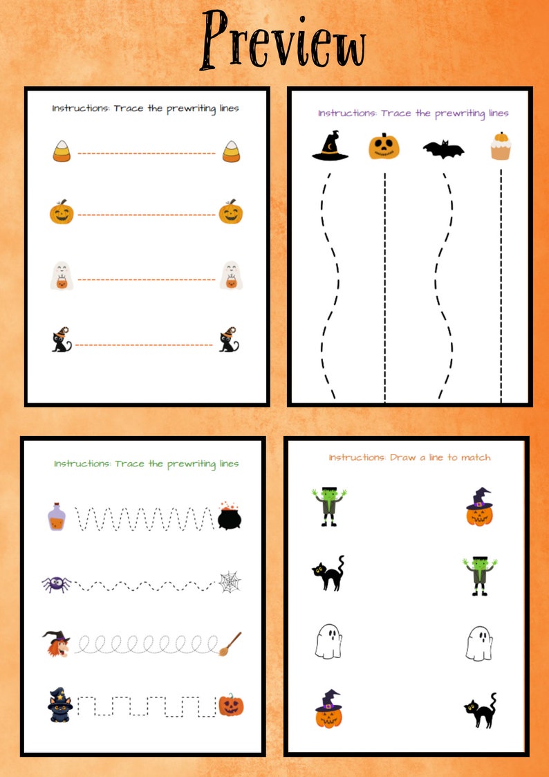 Halloween Fine Motor Worksheets Halloween Pre-writing - Etsy