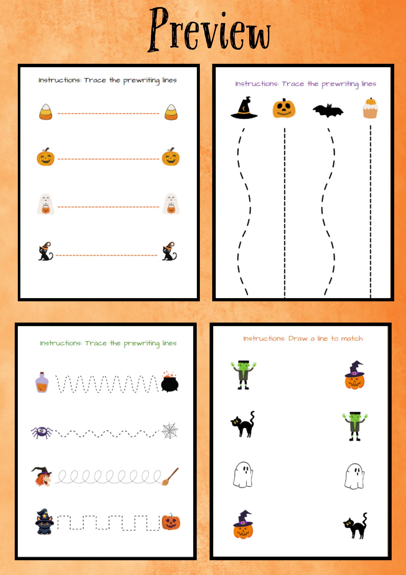 Halloween Fine Motor Worksheets; Halloween Pre-writing Activities - Etsy