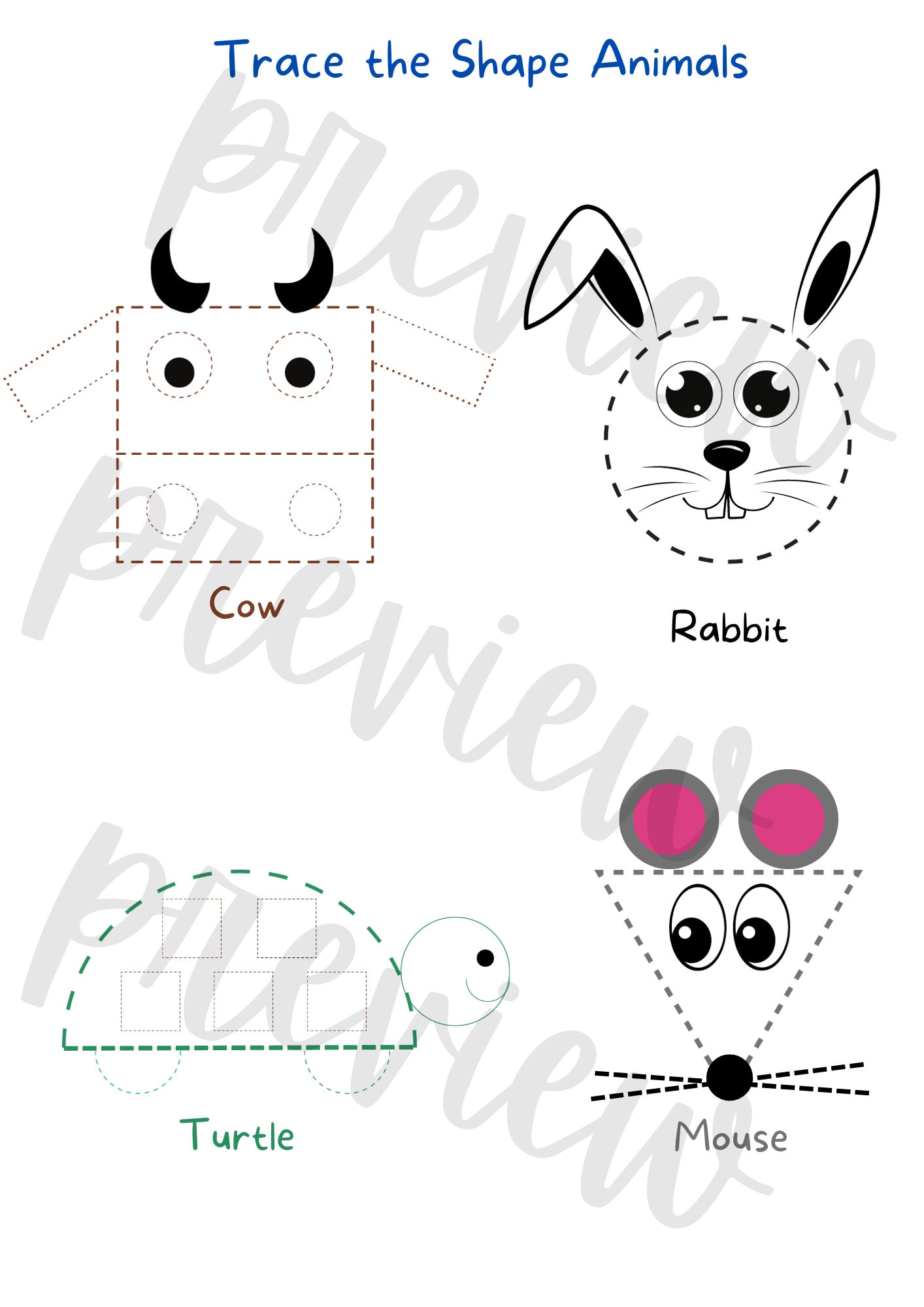 Animal Shape Tracing Fine Motor Worksheet, Fine Motor Worksheets, Fine ...