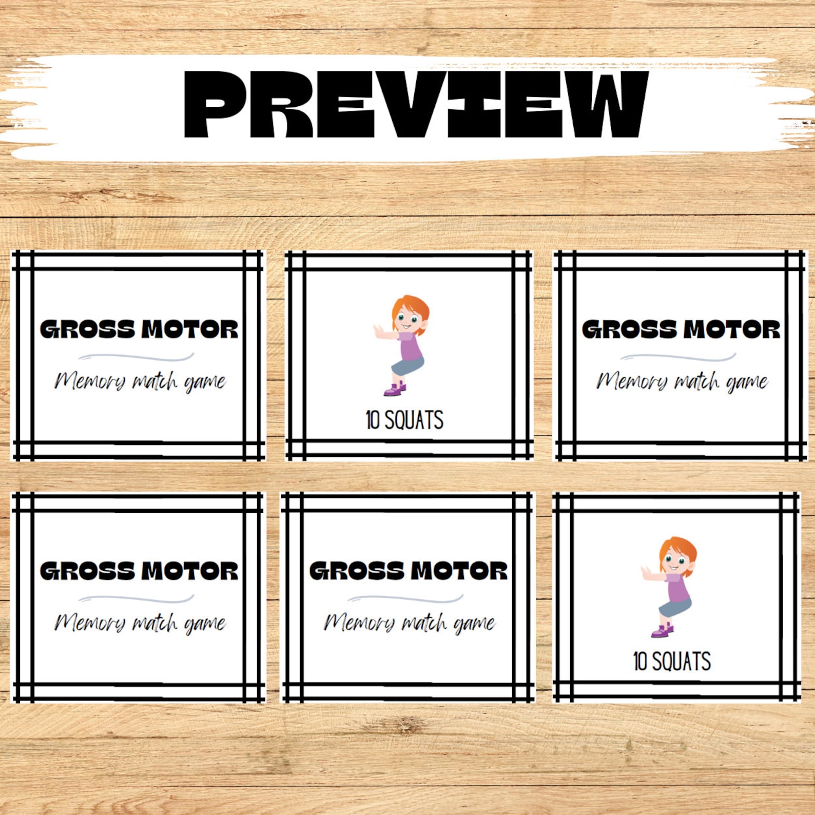 Gross Motor Exercise Memory Match Game, Kid's Fitness Game, Exercise ...