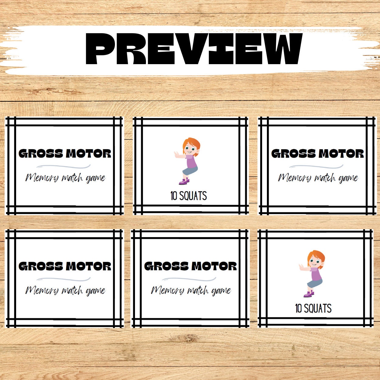 Gross Motor Exercise Memory Match Game, Kid's Fitness Game, Exercise ...