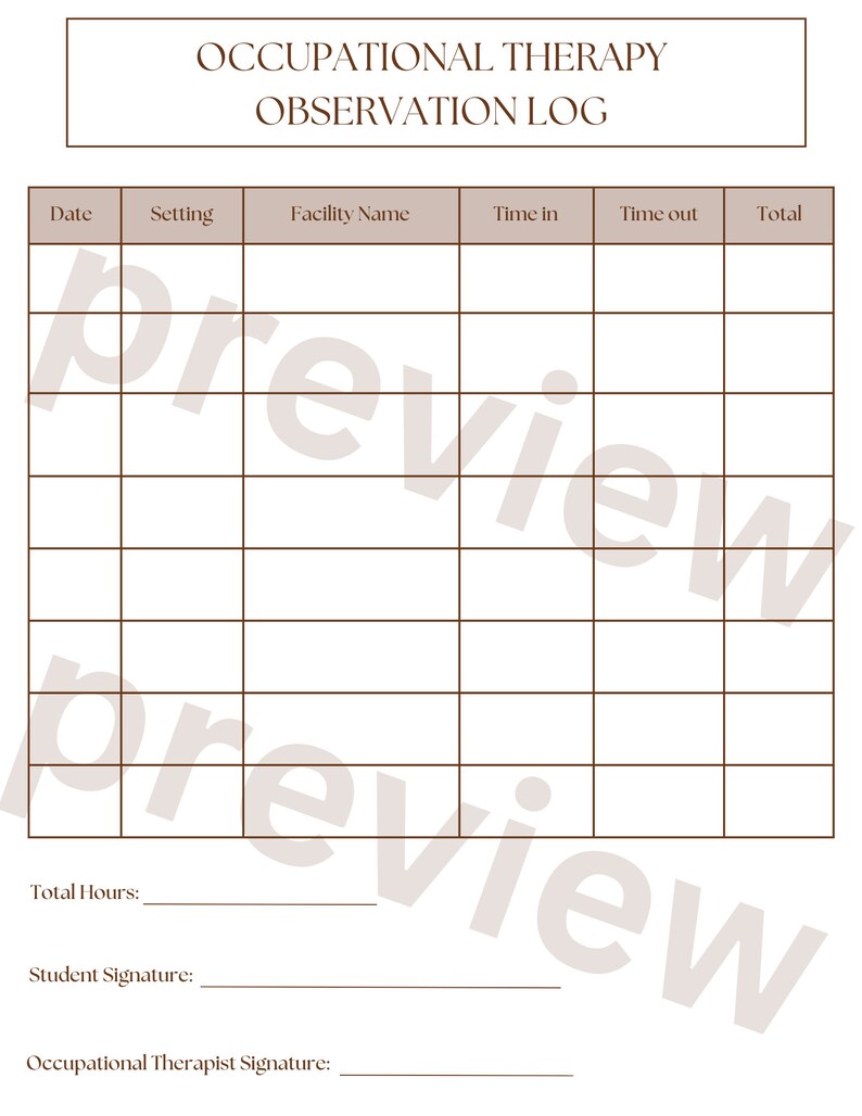 Occupational Therapy Student Observation Hours Log, COTA Observation ...