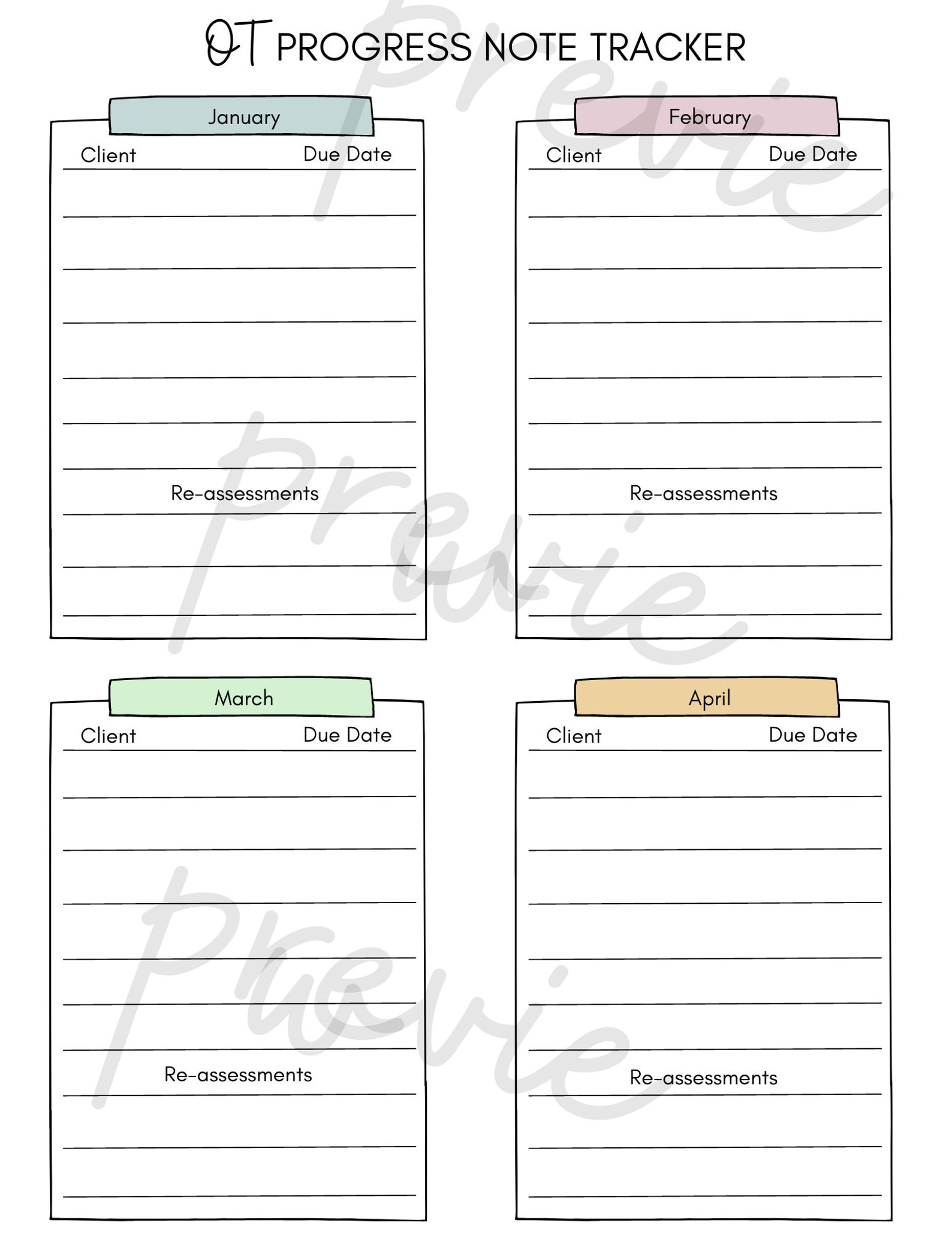 Occupational Therapy Progress Note Tracker, Occupational Therapy ...