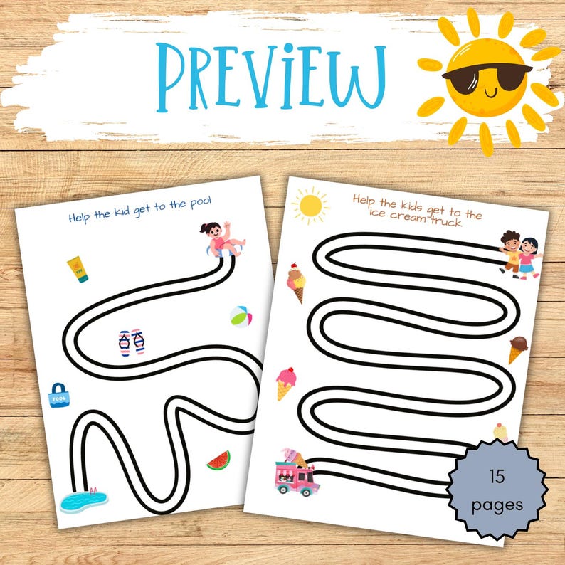 Summer Themed Trace the Path Worksheets, Path Tracing, Pencil Control ...