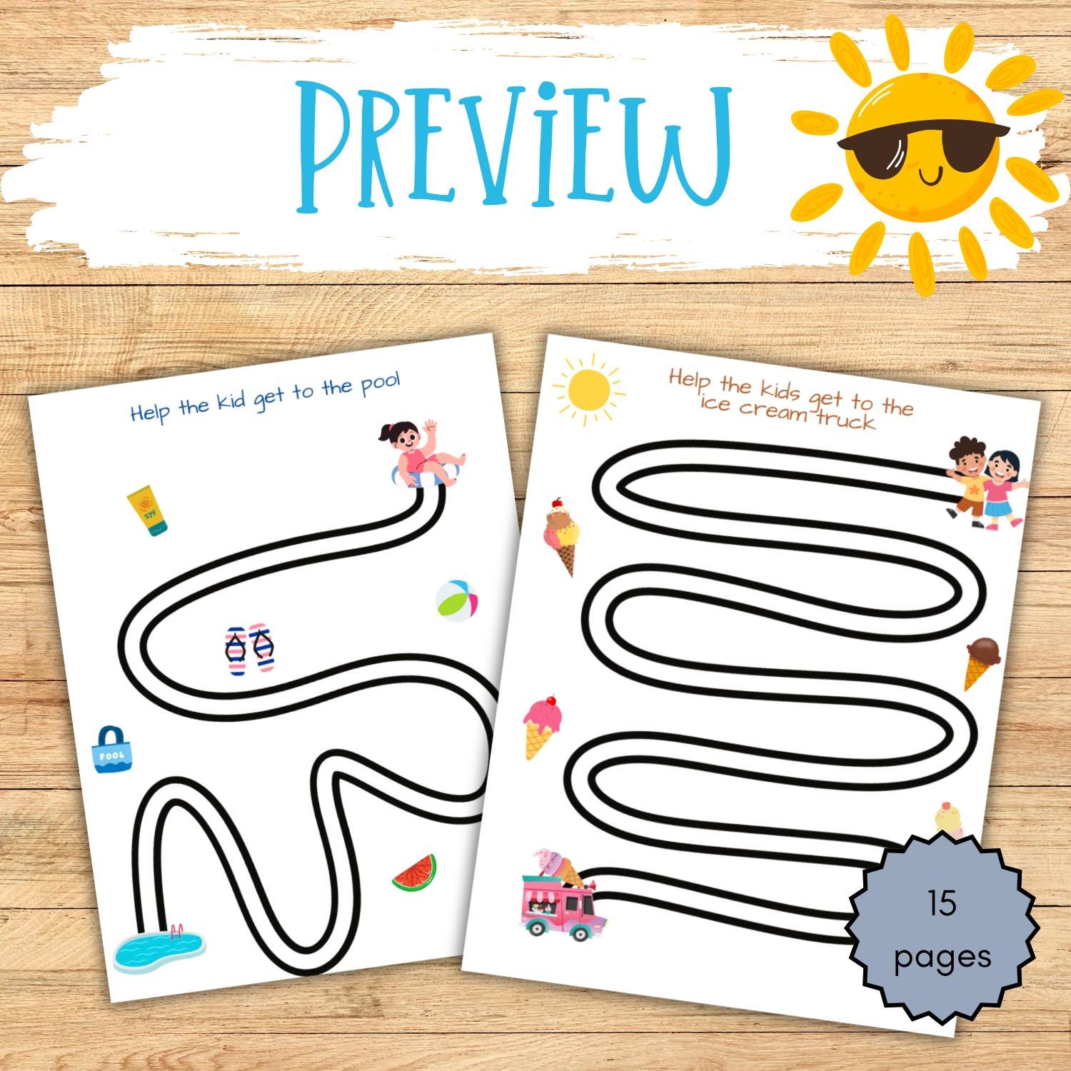 Summer Themed Trace the Path Worksheets, Path Tracing, Pencil Control ...